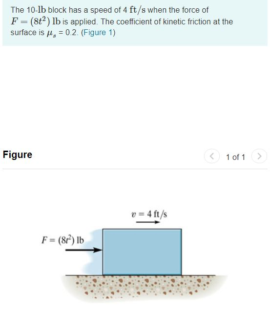 Solved The 10-lb block has a speed of 4 ft/s when the force | Chegg.com