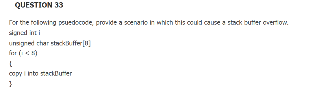 Solved QUESTION 33 For the following psuedocode, provide a | Chegg.com