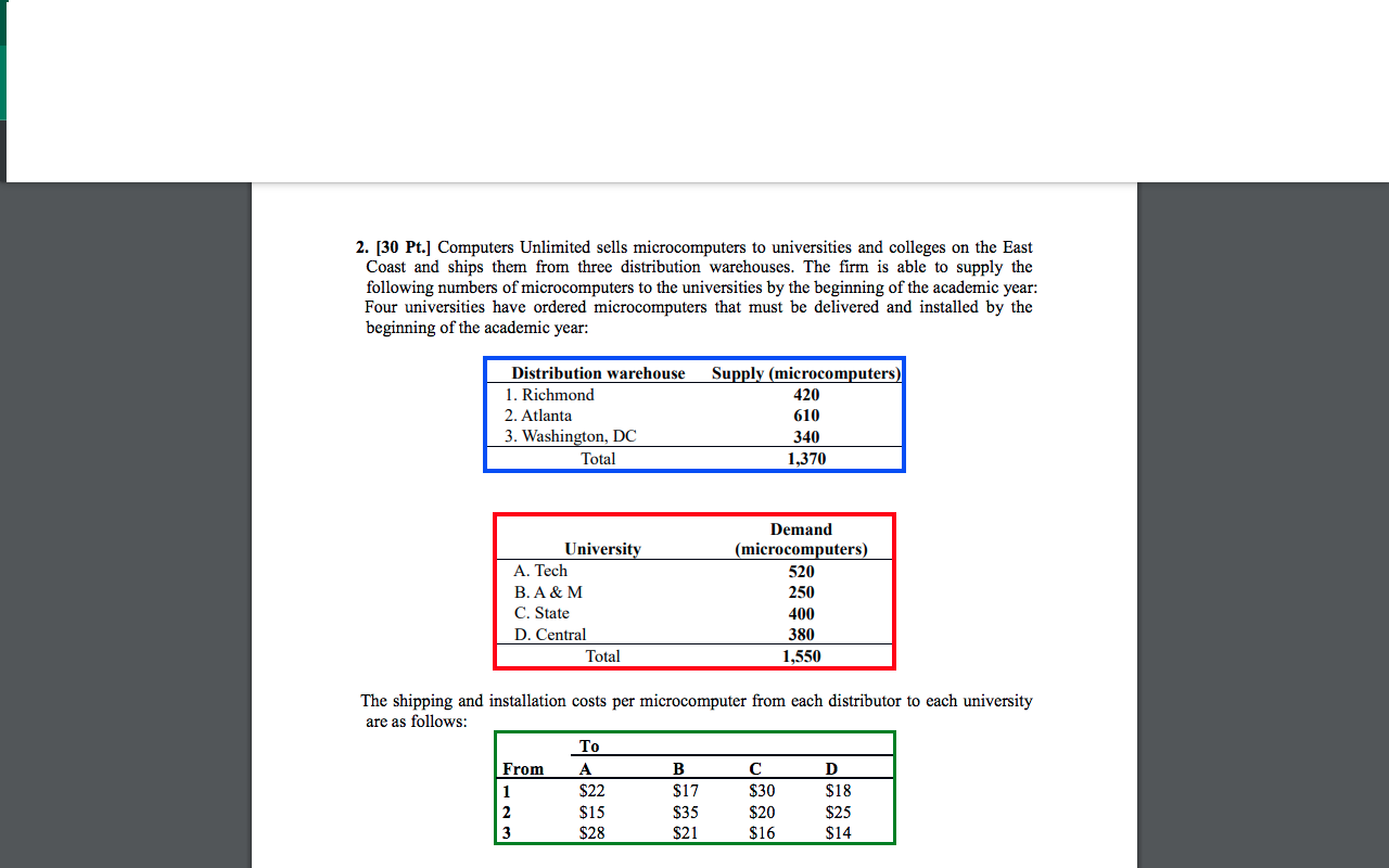 Solved 2. [30 Pt.) Computers Unlimited sells microcomputers | Chegg.com