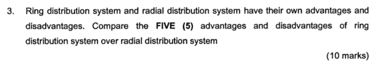 Solved 3. Ring distribution system and radial distribution | Chegg.com