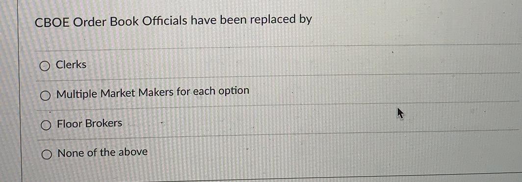 Solved CBOE Order Book Officials have been replaced by O | Chegg.com