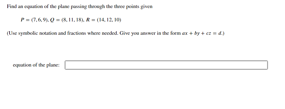 Solved Find an equation of the plane passing through the | Chegg.com