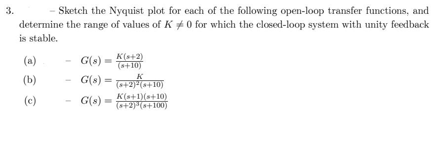 Solved 3. Sketch the Nyquist plot for each of the following | Chegg.com