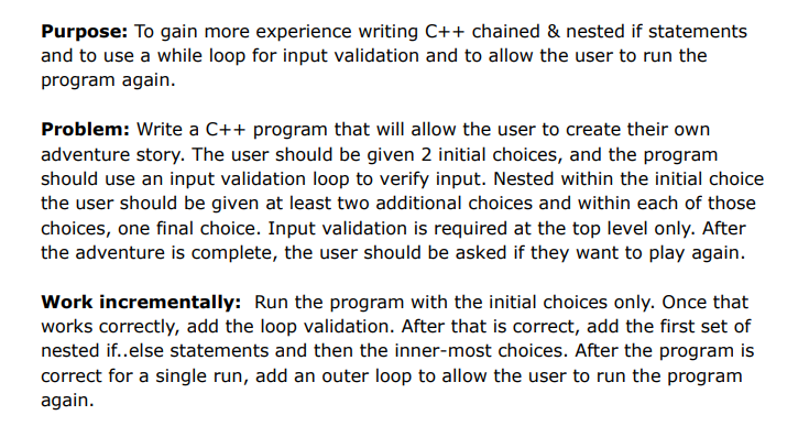 Solved need something like a game a story not numbers. | Chegg.com