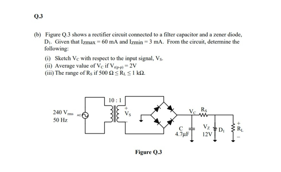 Solved (b) Figure Q.3 shows a rectifier circuit connected to | Chegg.com