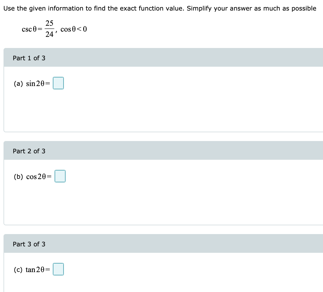 Solved Use the given information to find the exact function | Chegg.com