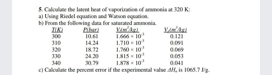 Solved 5. Calculate the latent heat of vaporization of | Chegg.com