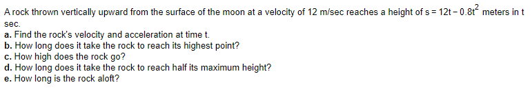 Solved A rock thrown vertically upward from the surface of | Chegg.com