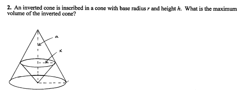Solved 2. An inverted cone is inscribed in a cone with base | Chegg.com