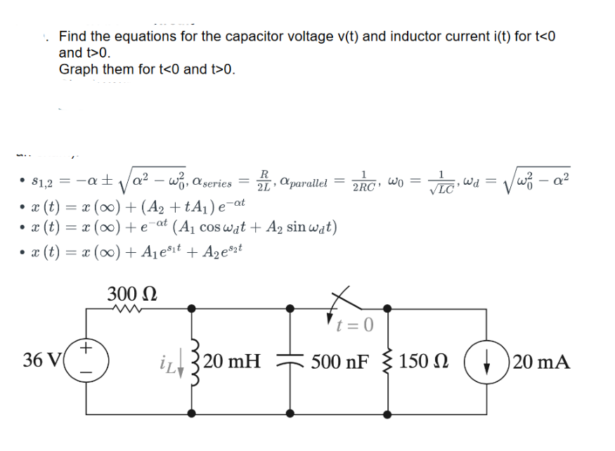 Solved . ﻿Find the equations for the capacitor voltage v(t) | Chegg.com