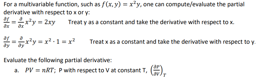 Solved For a multivariable function, such as f(x,y)=x2y, one | Chegg.com