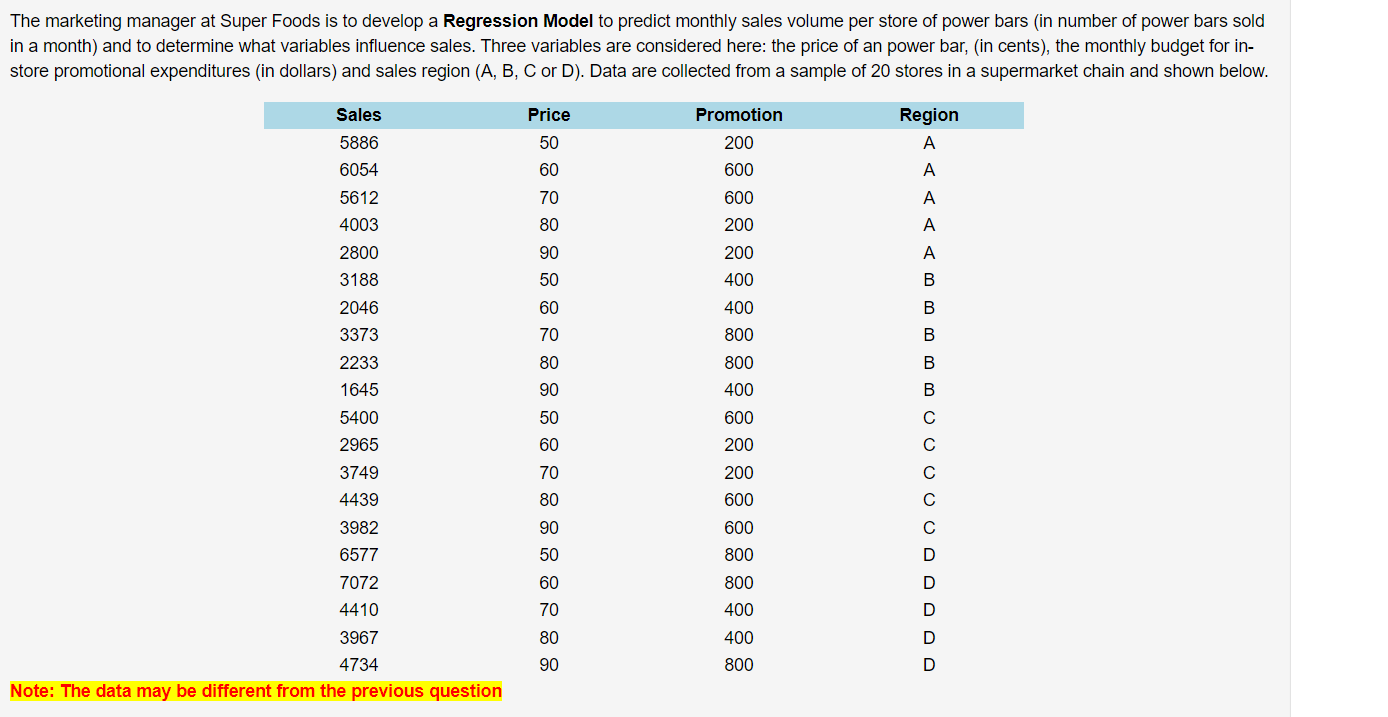 Solved The marketing manager at Super Foods is to develop a | Chegg.com