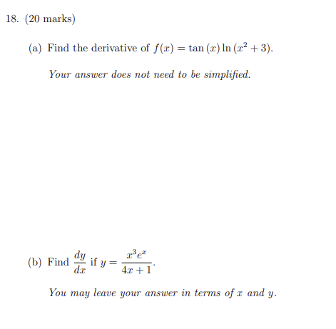 Solved (20 ﻿marks)(a) ﻿Find the derivative of | Chegg.com
