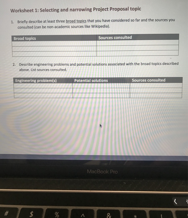 Worksheet 1: Selecting and narrowing Project Proposal | Chegg.com