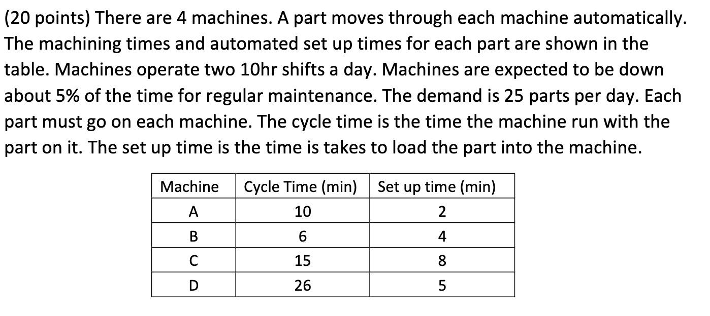 (20 points) There are 4 machines. A part moves | Chegg.com