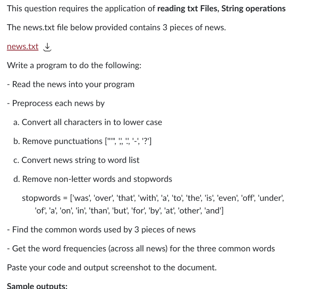 Solved This question requires the application of reading txt | Chegg.com