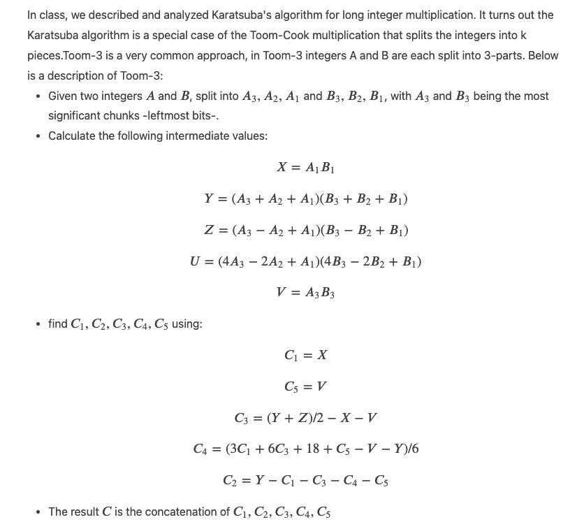 Solved In class, we described and analyzed Karatsuba's | Chegg.com