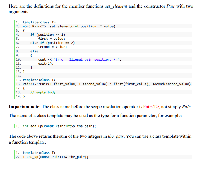 Solved The syntax for class templates is basically the same | Chegg.com