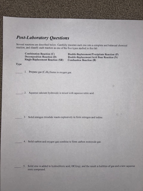 Solved Post-Laboratory Questions Several ractions are | Chegg.com