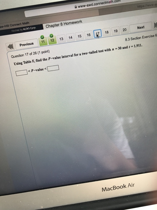 Solved Using Table F, find the P-value interval for a | Chegg.com