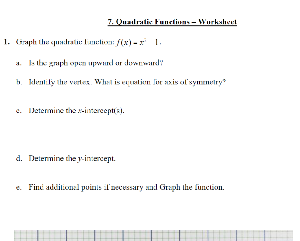 Solved 7. ﻿Quadratic Functions - ﻿Worksheet1. ﻿Graph the | Chegg.com