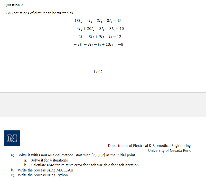 Solved KVL equations of circuit can be written as | Chegg.com