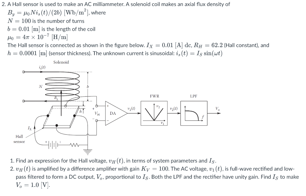 Solved 2. A Hall sensor is used to make an AC milliammeter. | Chegg.com