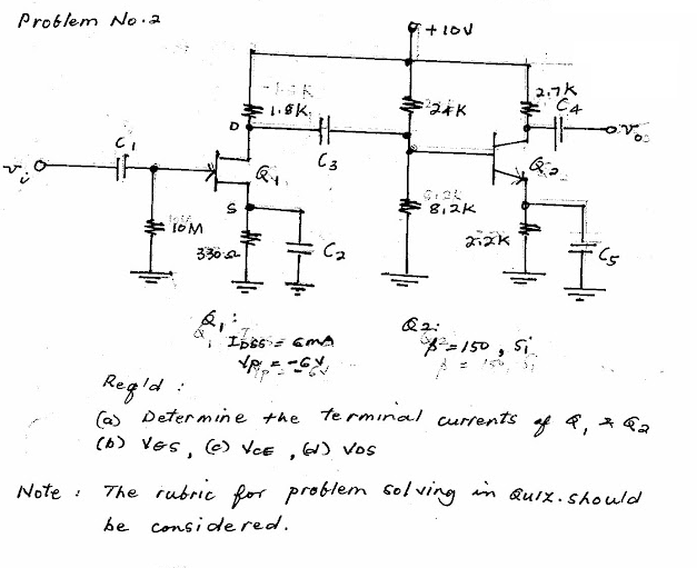 Solved Problem No.a 7+10V 2.7k #K "C4 D C $1$k, TH C3 Q4 Q2 | Chegg.com