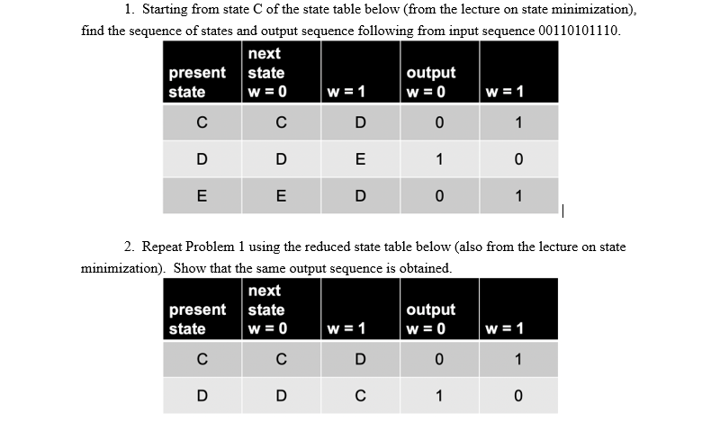 Solved 1. Starting from state C of the state table below | Chegg.com