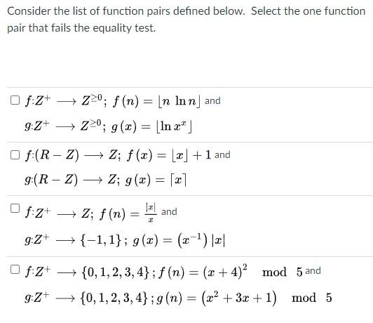 Solved Consider the list of function pairs defined below. | Chegg.com