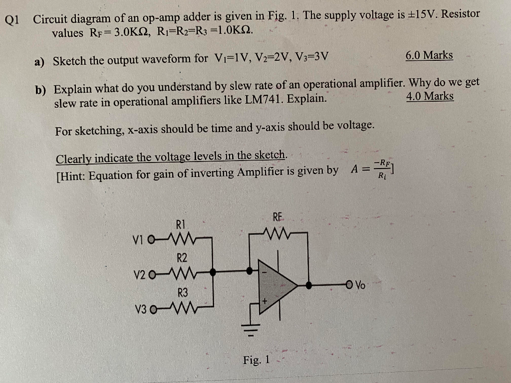 Solved Qi Circuit diagram of an op-amp adder is given in | Chegg.com