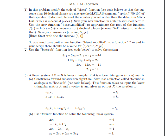 1. MATLAB PORTION (1) In this problem modify the code | Chegg.com
