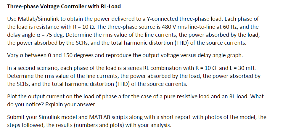 Solved Three-phase Voltage Controller with RL-Load Use | Chegg.com