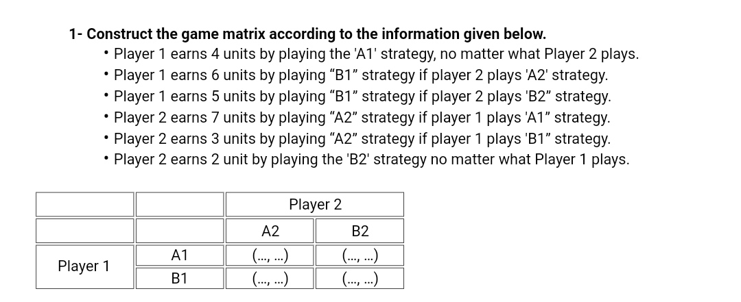 Solved 1- Construct the game matrix according to the | Chegg.com