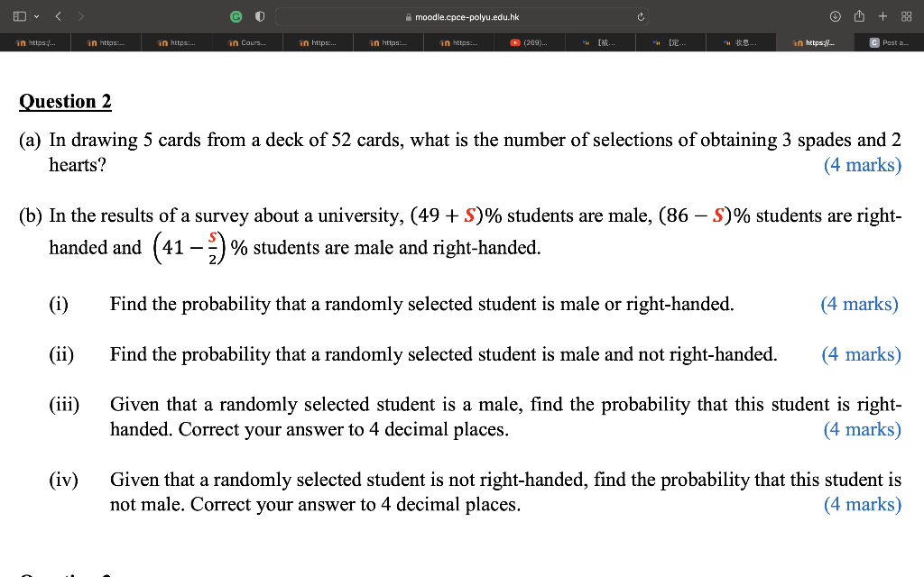 Solved (a) In drawing 5 cards from a deck of 52 cards, what | Chegg.com