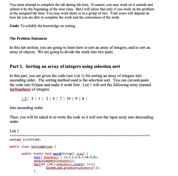 Solved You must attempt to complete the lab during lab time. | Chegg.com