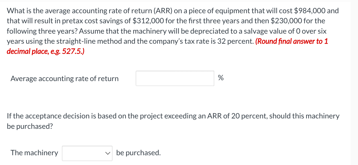 Solved What is the average accounting rate of return (ARR) | Chegg.com