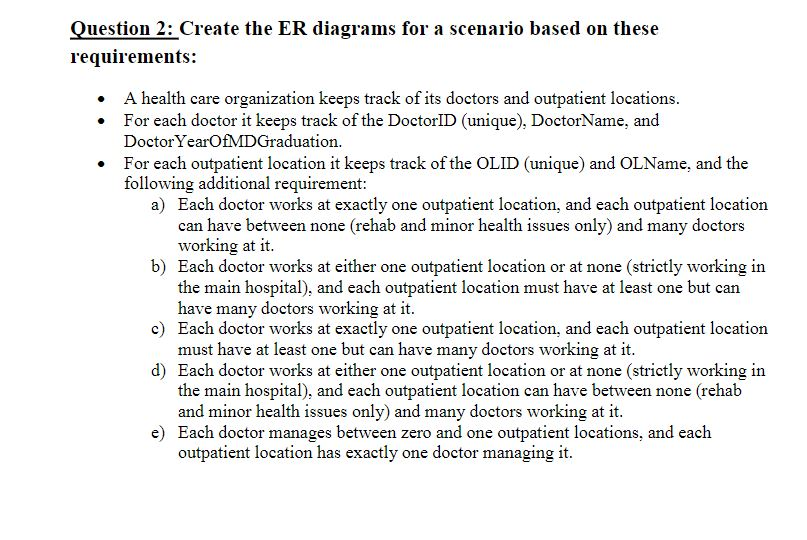 Solved Question 2: Create the ER diagrams for a scenario | Chegg.com