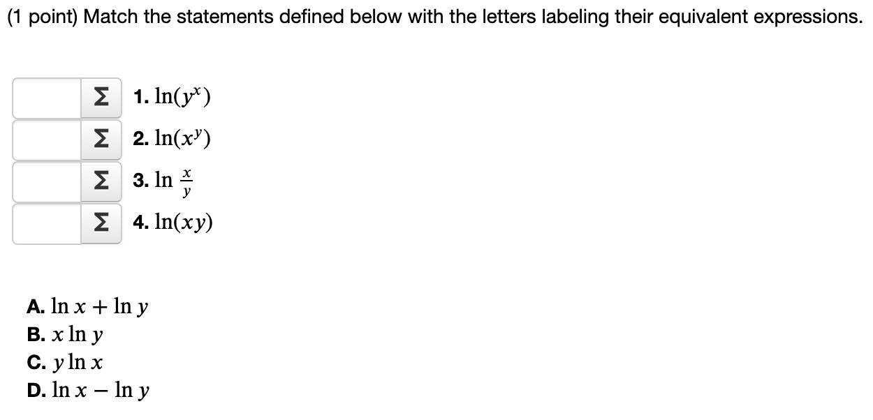 Solved (1 point) Match the statements defined below with the | Chegg.com