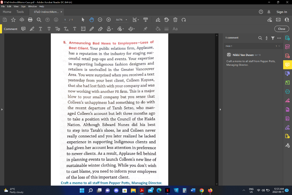 Memo format All memo parts are present, in the | Chegg.com