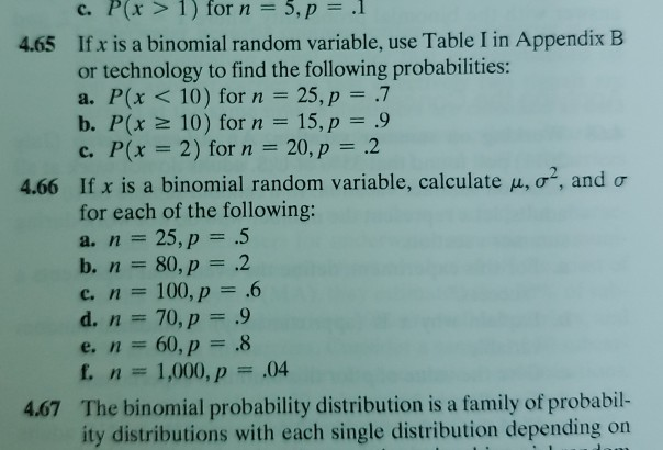 Solved c. P(x > 1) for n = 3, p = .1 4.65 If x is a binomial | Chegg.com