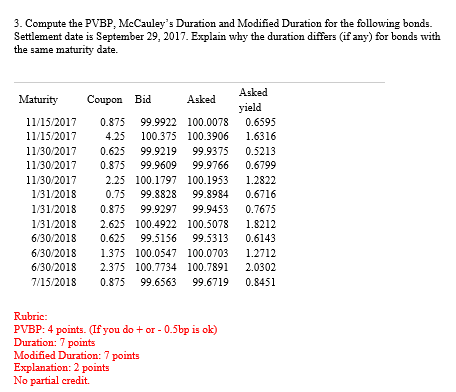 Solved 3. Compute the PVBP, McCauley's Duration and Modified | Chegg.com