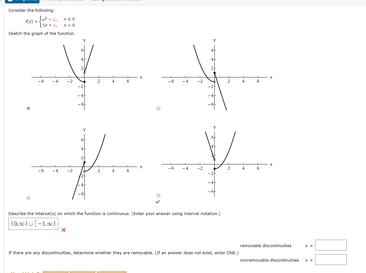 Solved Consider the following. f(x) =x2 - 1, | 5x + 1, x 0 | Chegg.com
