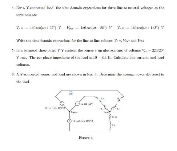 Solved 4. For a Y-connected load, the time-domain | Chegg.com