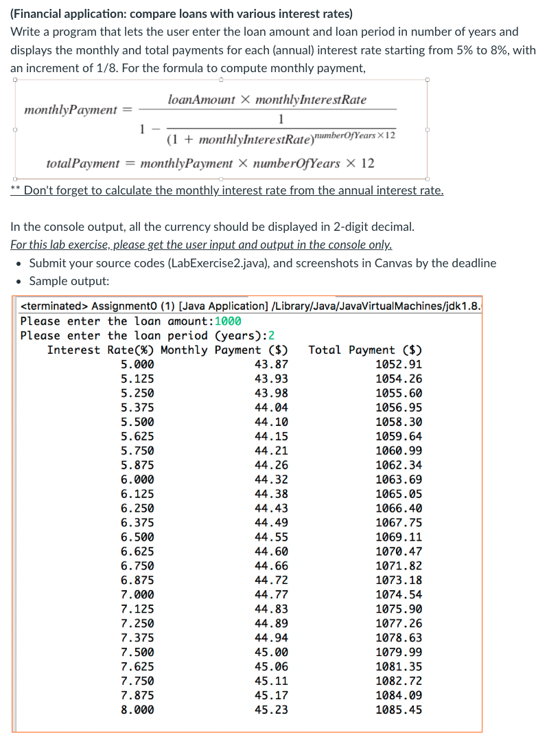 Solved (Financial application: compare loans with various | Chegg.com