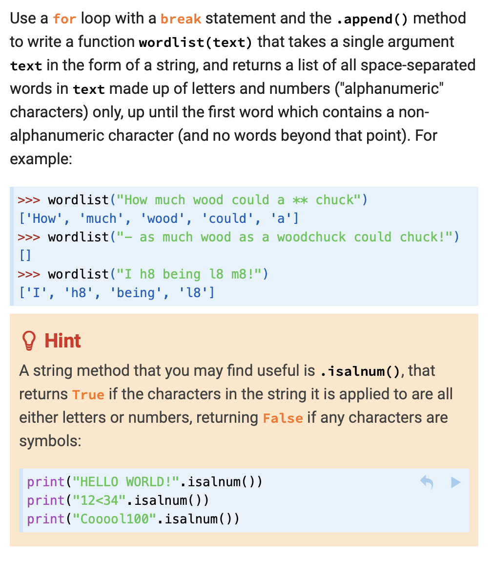 Solved Use a for loop with a break statement and the . | Chegg.com