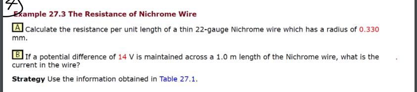 Solved Example 27.3 The Resistance of Nichrome Wire A | Chegg.com