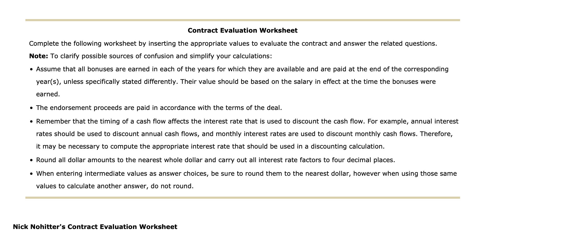 Solved Contract Evaluation Worksheet Complete the following | Chegg.com