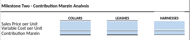 Milestone One - Variable and Fixed Costs Collars | Chegg.com