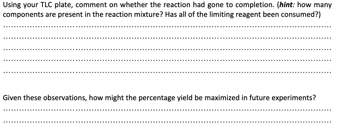 Solved Using Your Tlc Plate Comment On Whether The Reaction